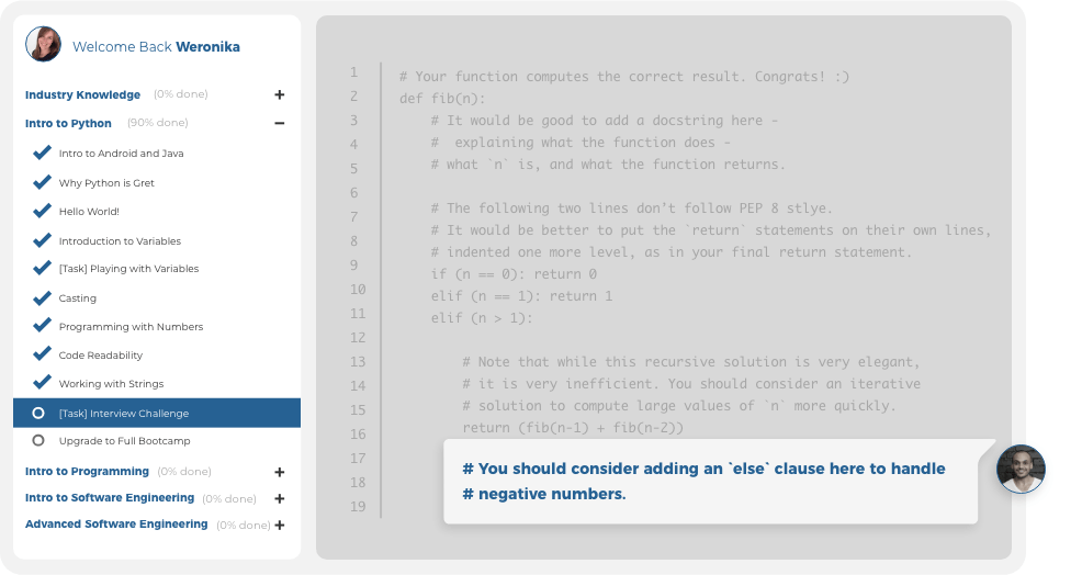 One on one human mentoring for code review